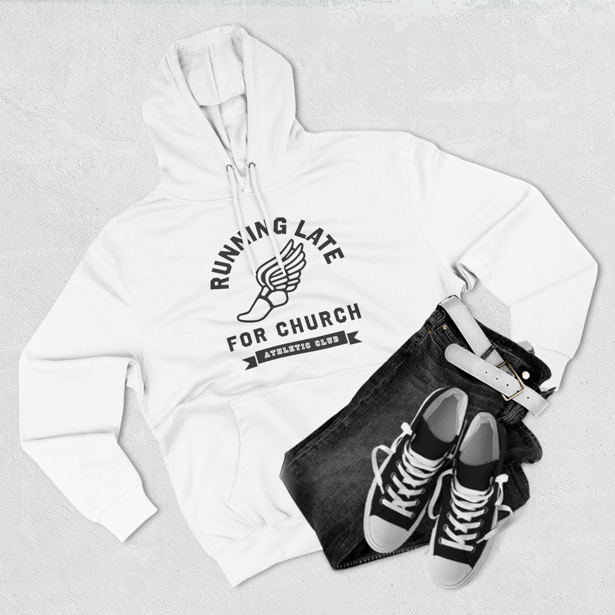 'Running Late for Church' Premium Pullover Hoodie – RELEVANT Store